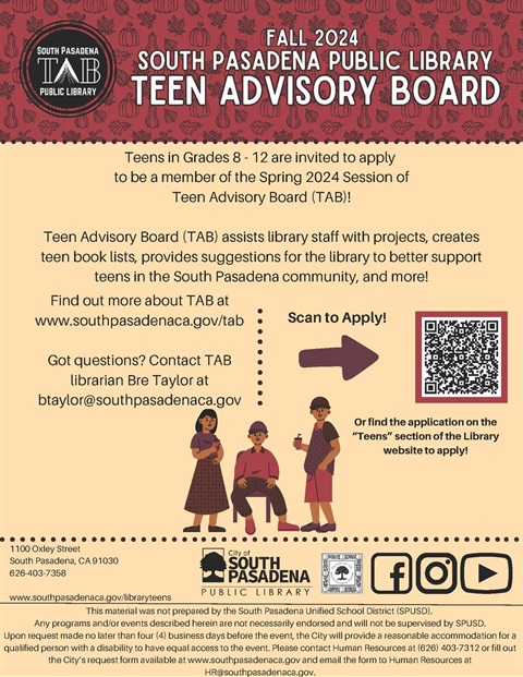 SPPL Recruits Volunteers for Teen Advisory Board (TAB) - City of South ...