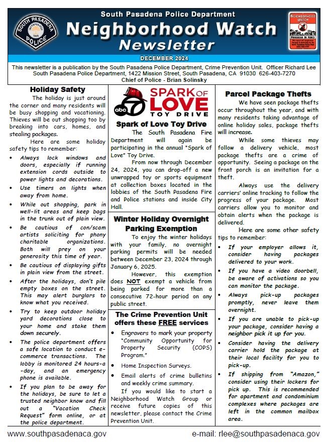 Neighborhood Watch Newsletter - City of South Pasadena